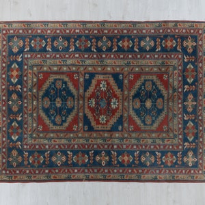 5x6 Vintage Rug, Red Blue Turkish Rug, Anatolian Rug, Bedroom Rug ...