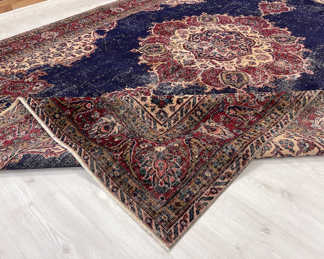 8x11 Vintage Rug, Antique Rug, Blue Turkish Rug, Living Room Rug ...