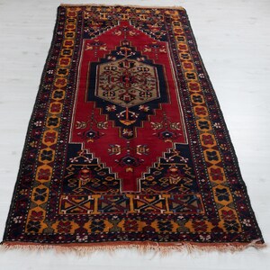 3x7 Vintage Rug, Navy Red Turkish Rug, Anatolian Rug, Bedroom Rug ...