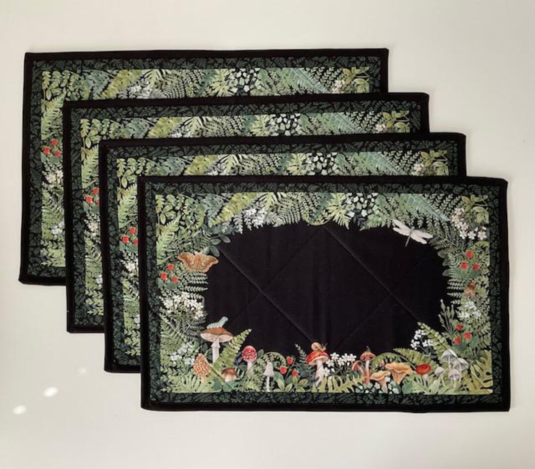 Woodland Forest Quilted Double-sided Placemats, Set of 4 - Etsy