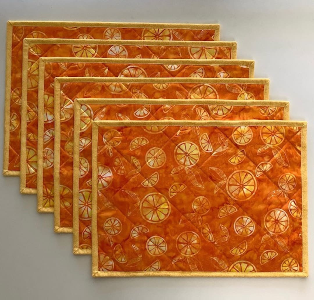 Lemons on Orange Quilted Double Sided Placemats, Set of 6 - Etsy