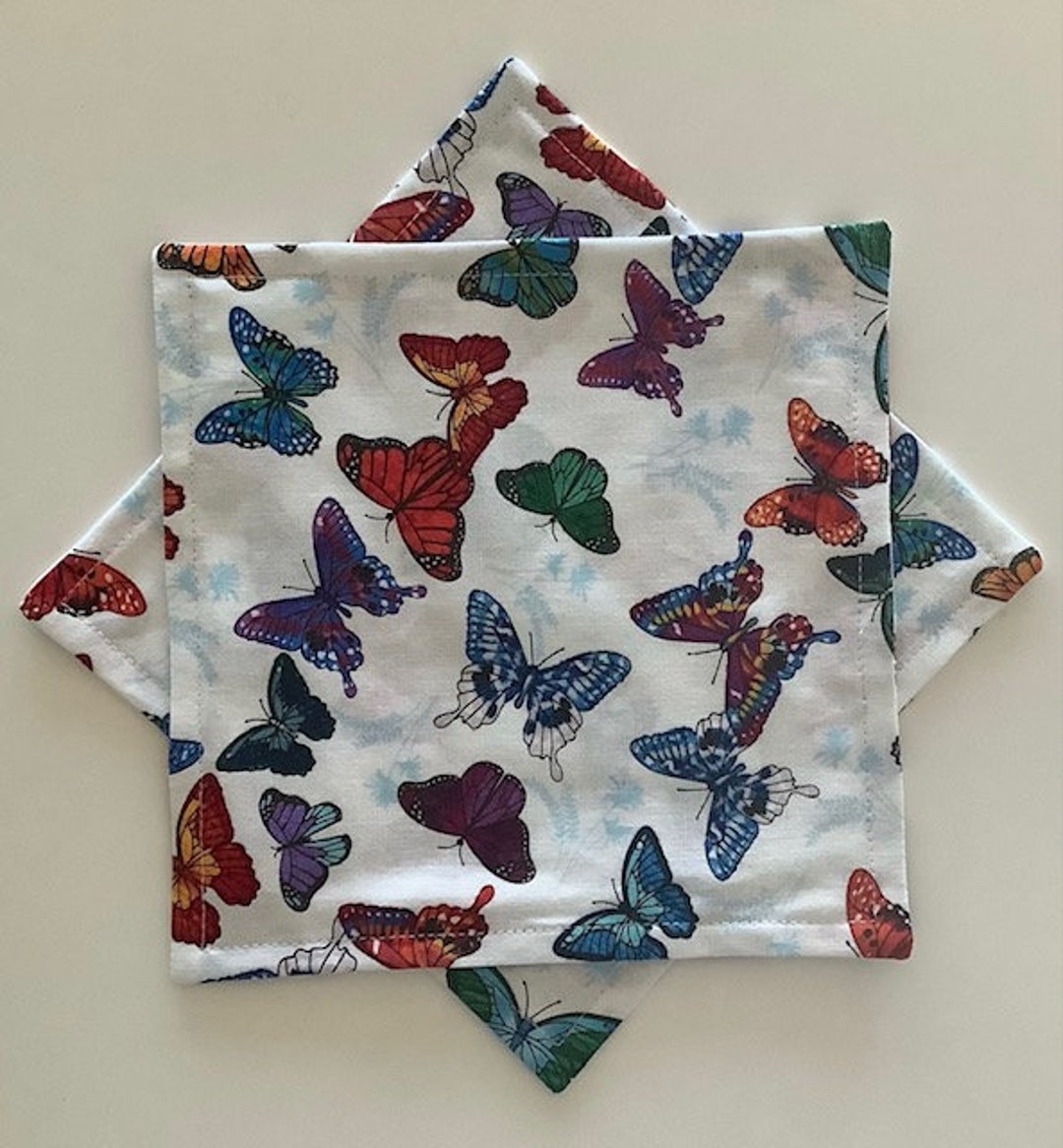 Colorful Butterflies on White Double-sided Cloth Cocktail Napkins, Set ...