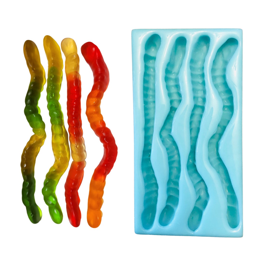 4pc Jelly Gummy Worms Shape Silicone Mold| Candy Shaped Silicone Mold ...