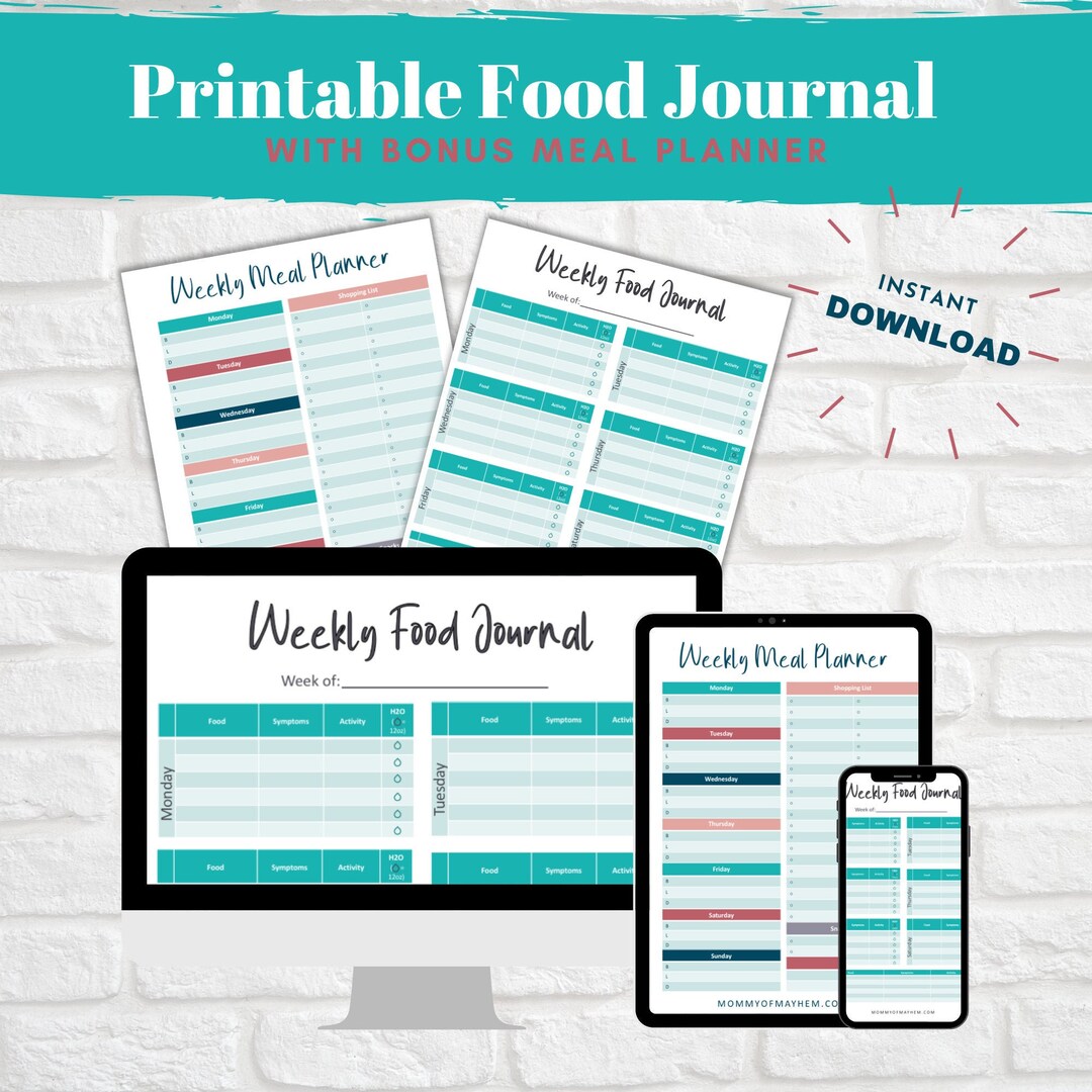 Printable Weekly Food Tracking Journal + BONUS Meal Planner [INSTANT ...