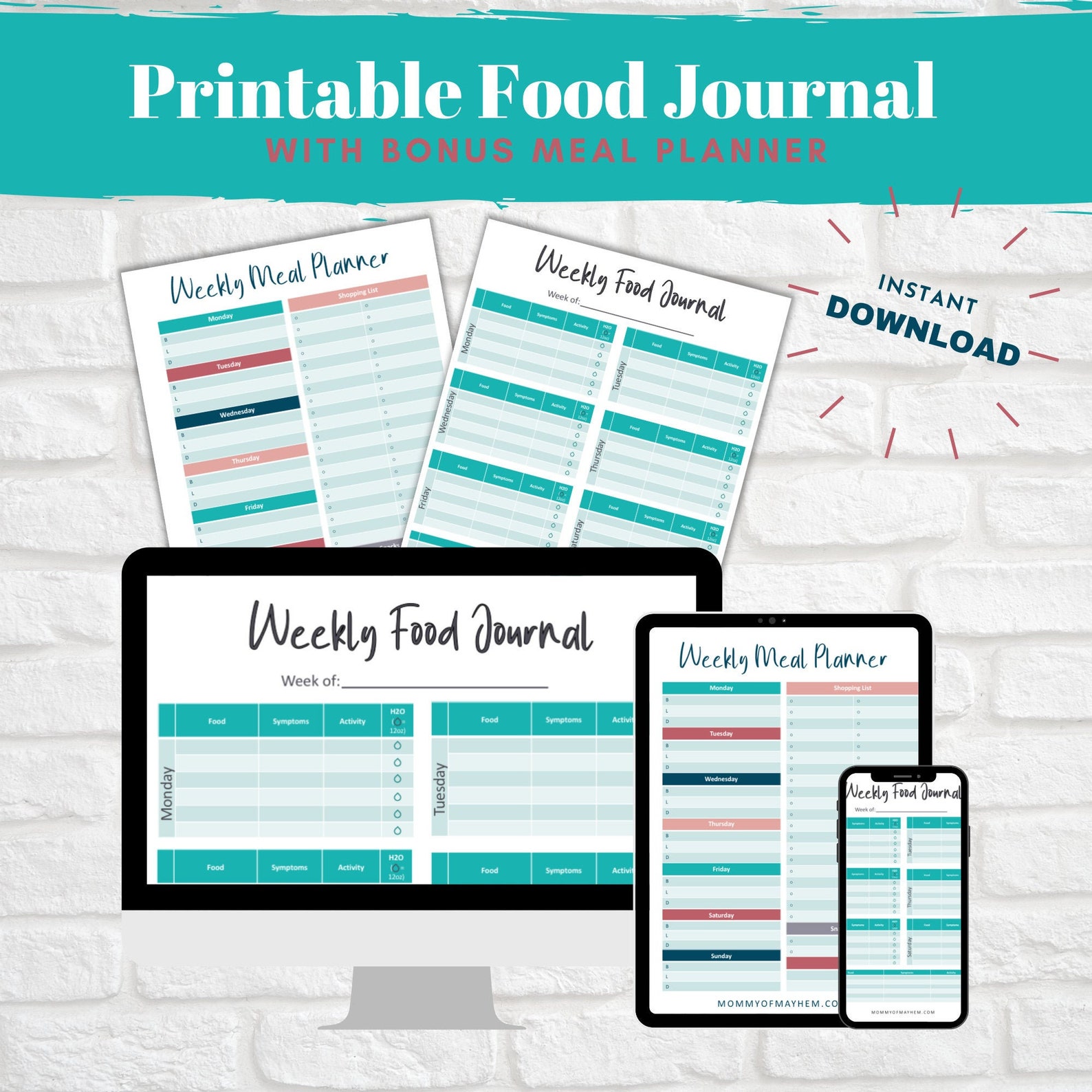 Printable Weekly Food Tracking Journal + BONUS Meal Planner [INSTANT ...