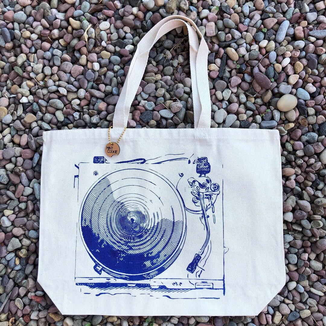 Reusable Canvas Tote Hand Printed Turntable Oversized Reusable Shopping ...