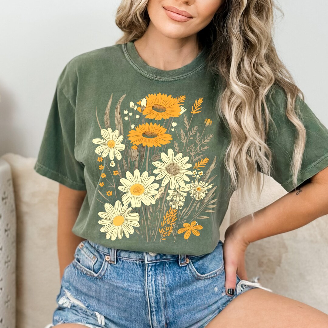 Wildflower Daisy, Comfort Colors Tees, Black, Moss - Etsy