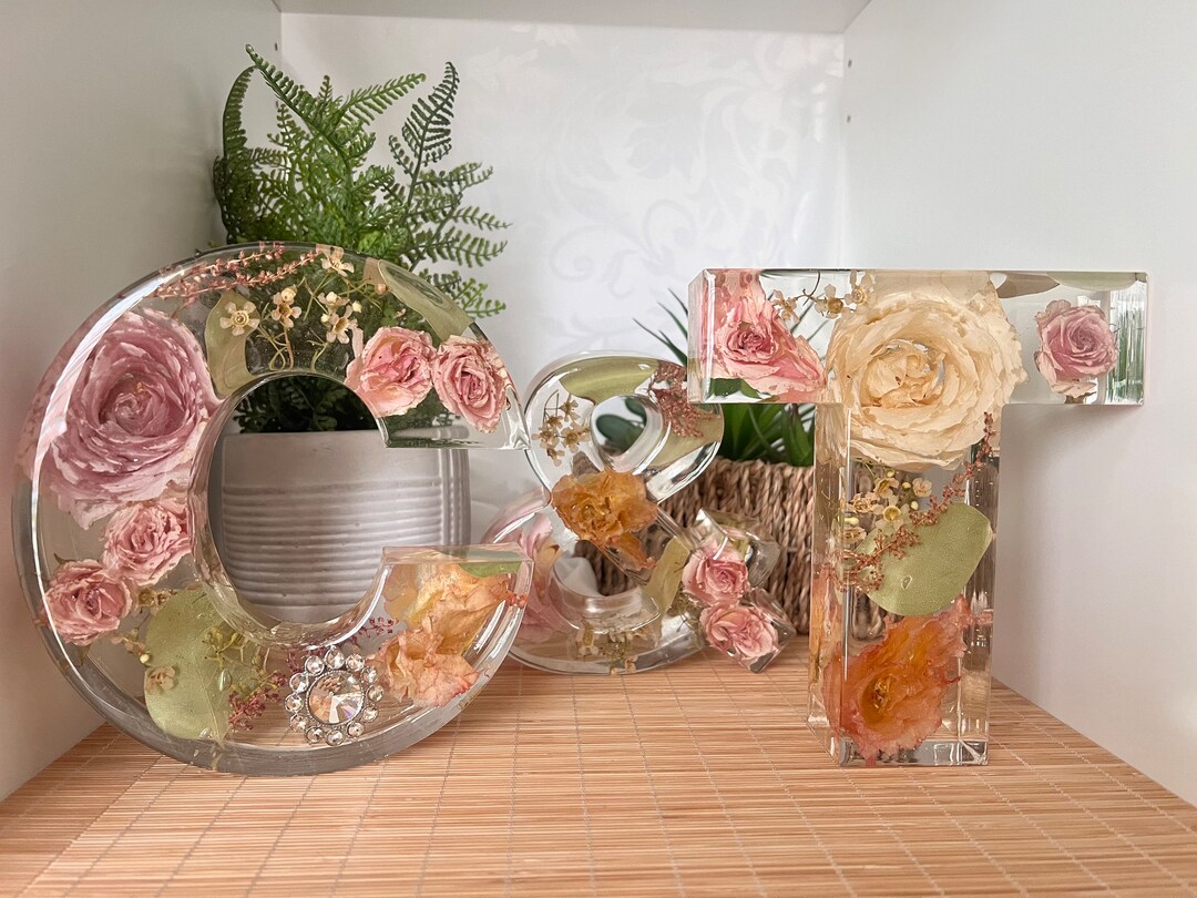 Resin Letter Set With Preserved Flowers, Wedding Keepsake Initials ...