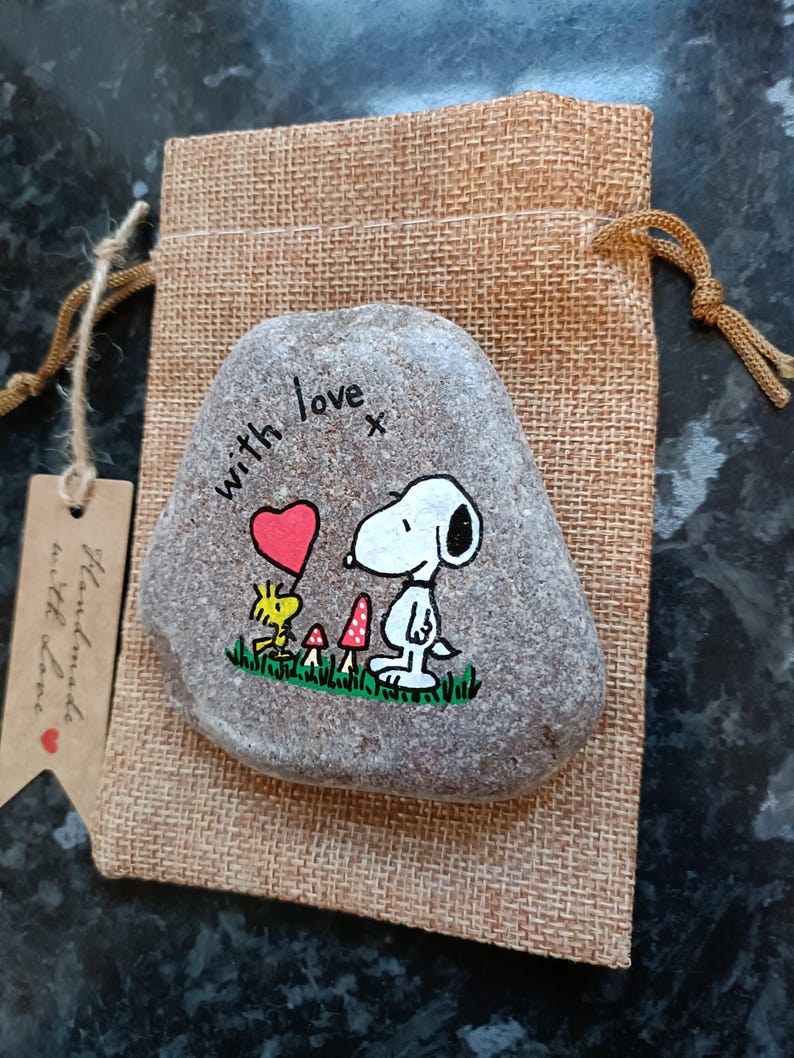 Snoopy & Woodstock Hand Painted 'with Love' Pebble/ Stone/ Rock. Comes ...