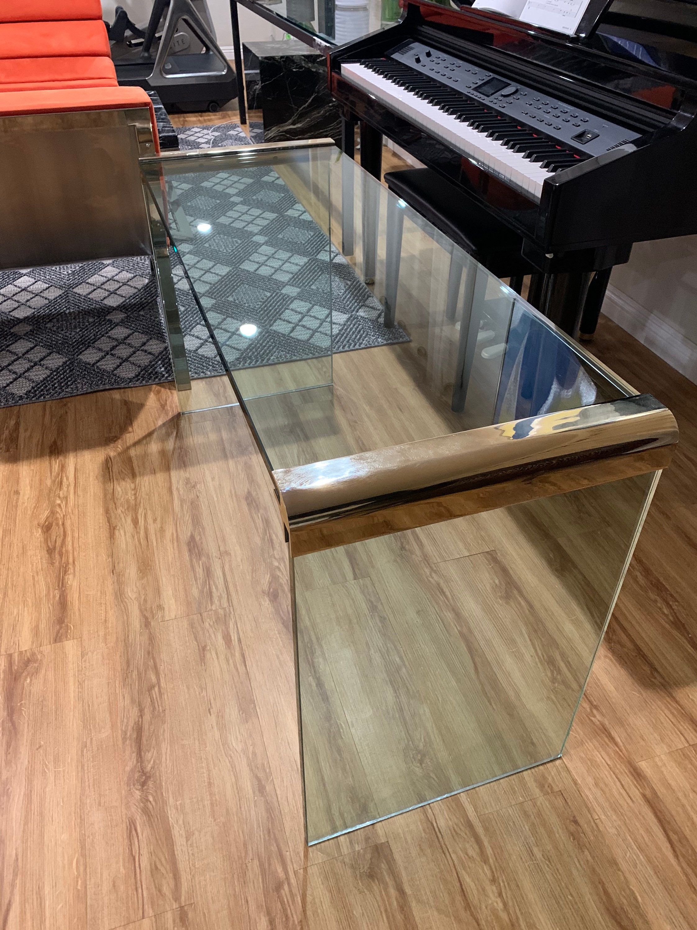 Vintage Pace Collection Glass & Brass Waterfall Console Table - Etsy