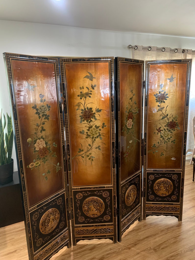 Deco Oriental Florist Four Panels Room Divider - Etsy