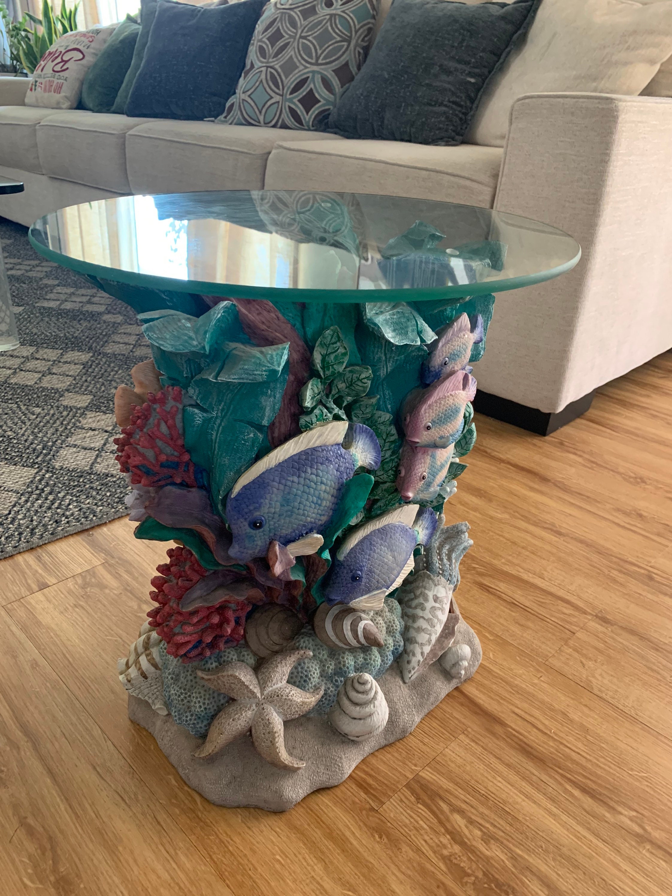 Hand Painted Plaster Aquatic Side Table - Etsy
