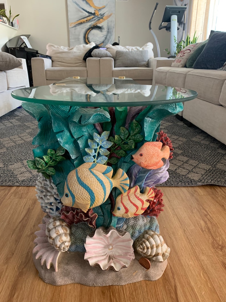 Hand Painted Plaster Aquatic Side Table - Etsy