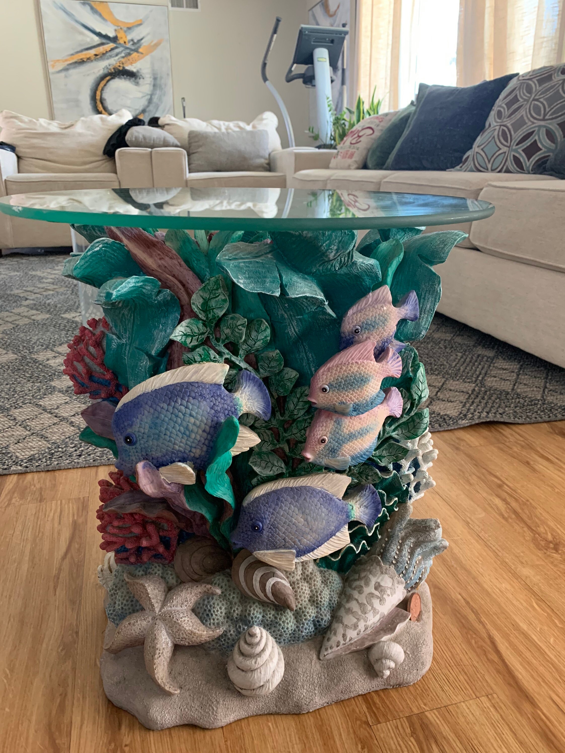 Hand Painted Plaster Aquatic Side Table - Etsy