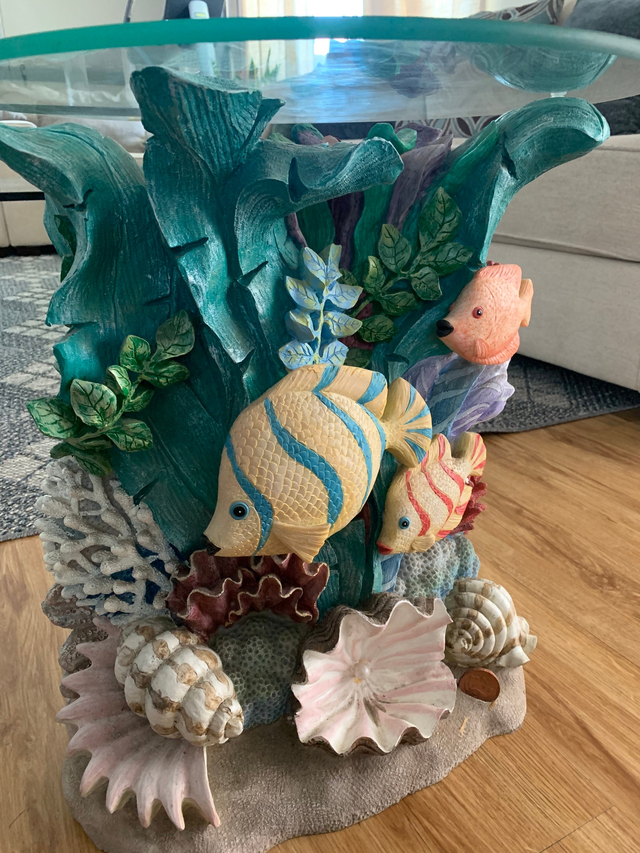 Hand Painted Plaster Aquatic Side Table - Etsy