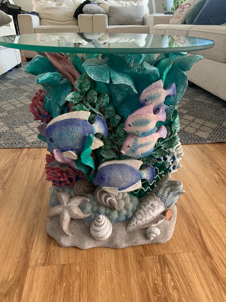 Hand Painted Plaster Aquatic Side Table - Etsy