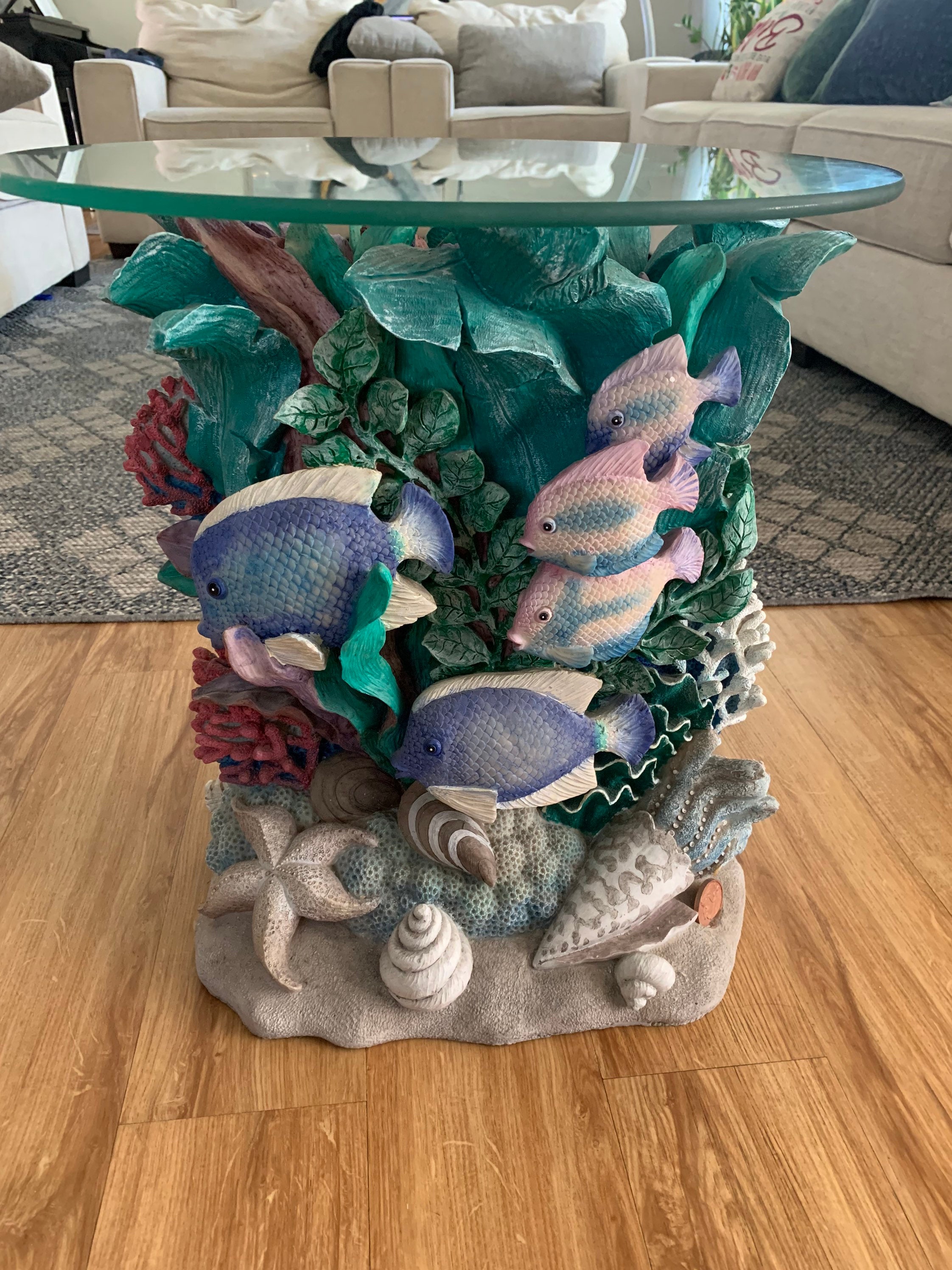 Hand Painted Plaster Aquatic Side Table - Etsy