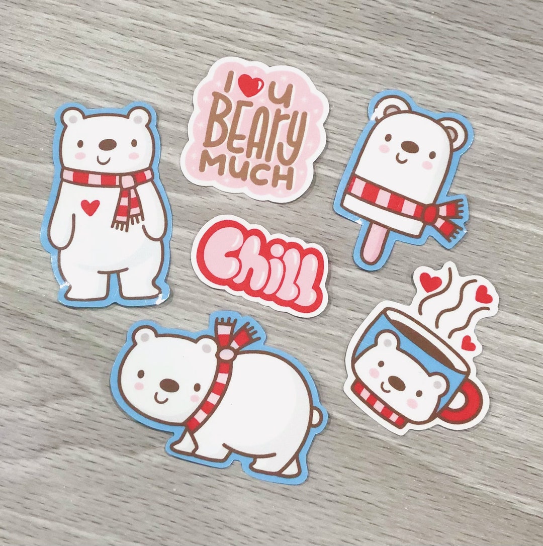 Cute Winter Polar Bear Sticker Set 6 Stickers in Each Set - Etsy