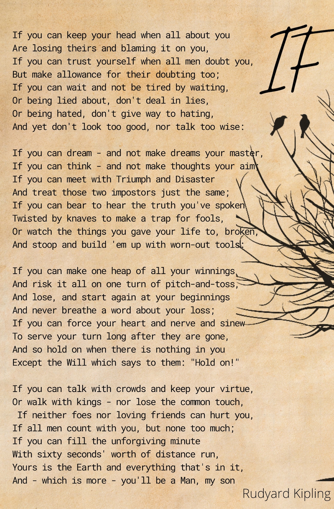 If poem by Rudyard Kipling poetry poster print for your sons | Etsy