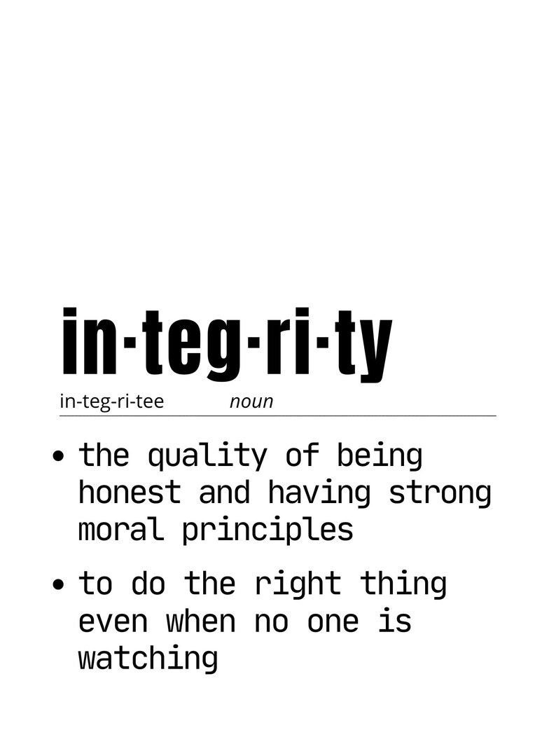 Minimalist Dictionary Print Wall Decor,integrity the Ability to Uphold ...