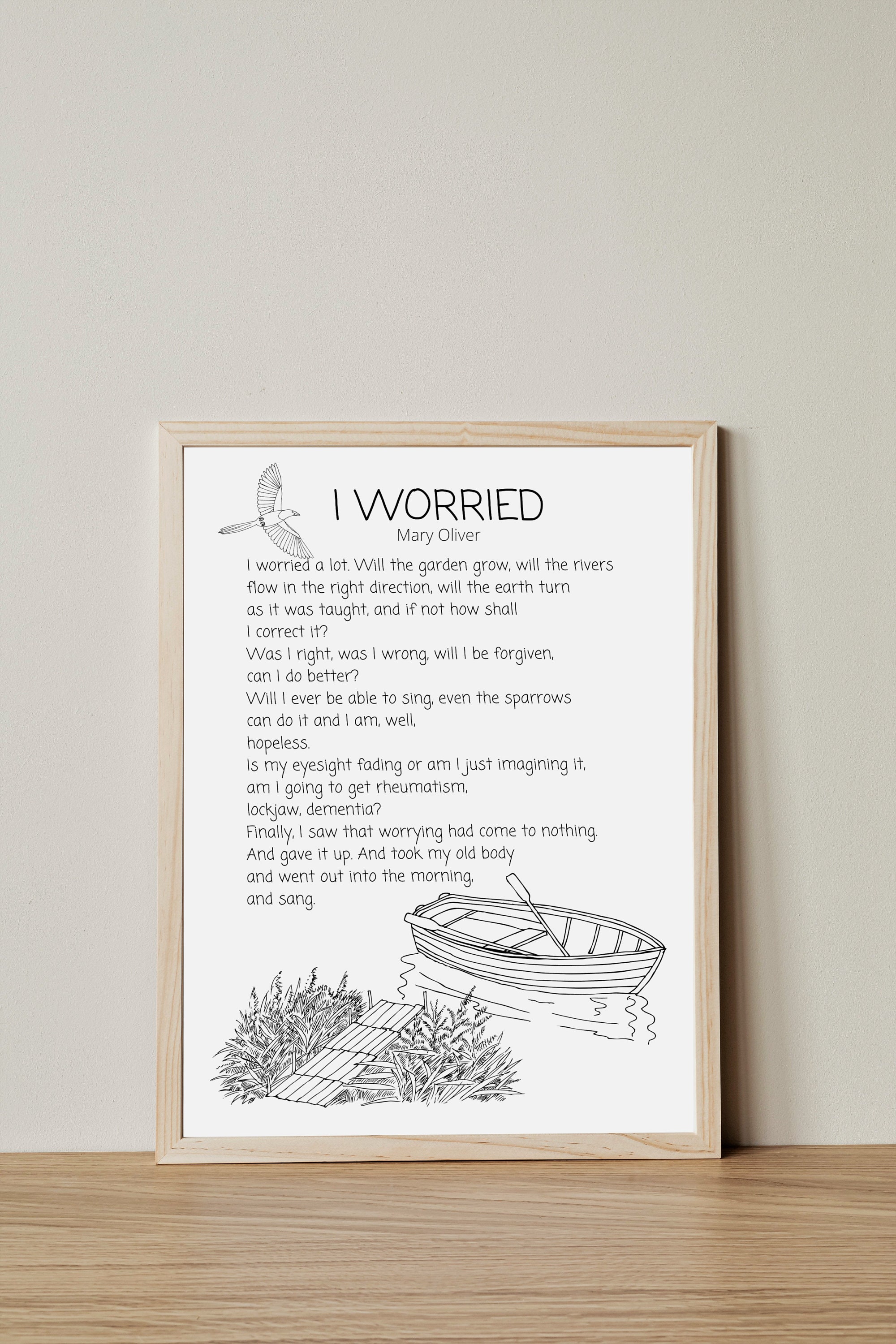 I Worried Mary Oliver Poem Print Mary Oliver Wall Art Etsy Uk