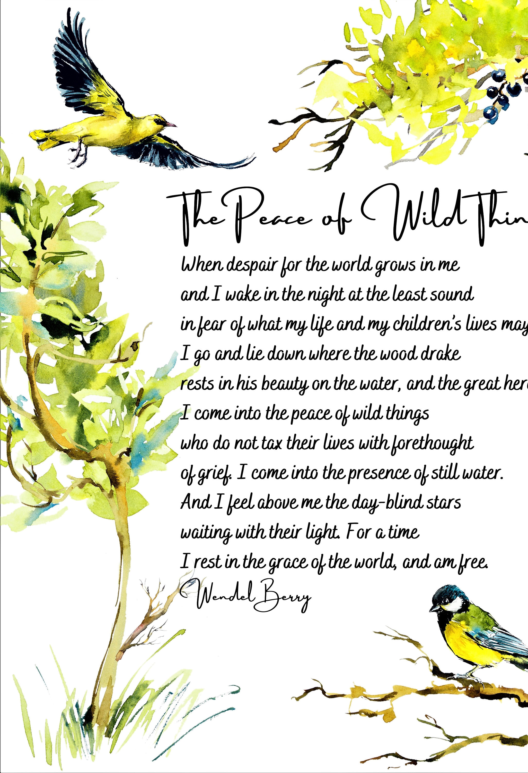 Wendell Berry Poem, Peace of Wild Things, Healing Nature Art ...
