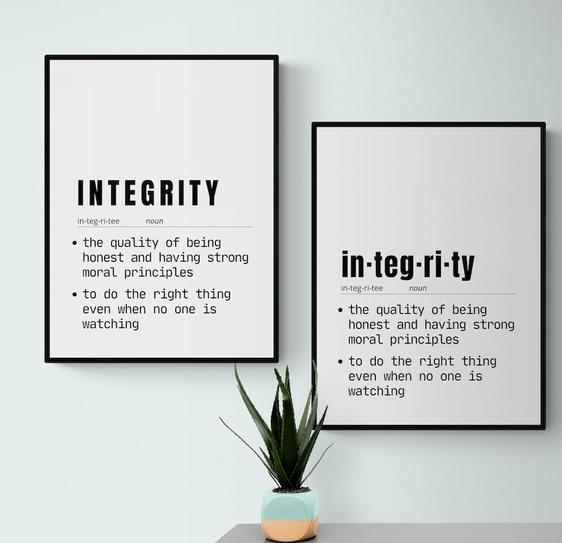 Minimalist Dictionary Print Wall Decor,integrity- the Ability to Uphold ...