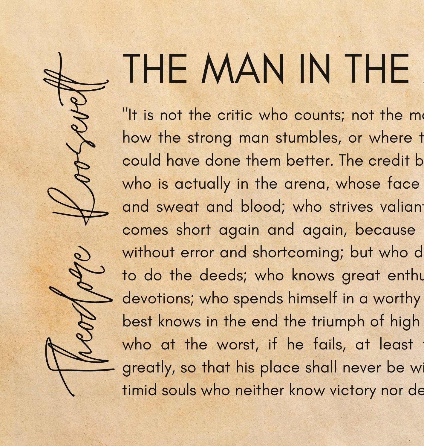 Inspirational the Man in the Arena Theodore Roosevelt Quote - Etsy