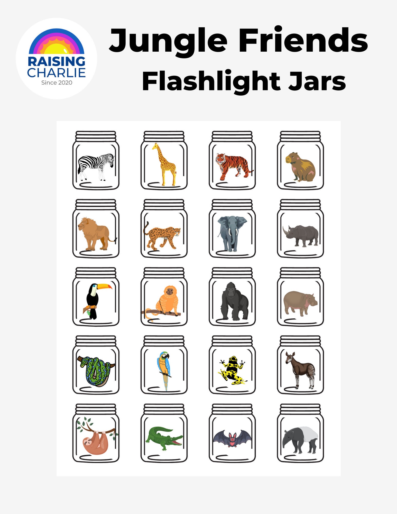 Jungle Friends Flashlight Jars Printable (Instant Download) - Etsy