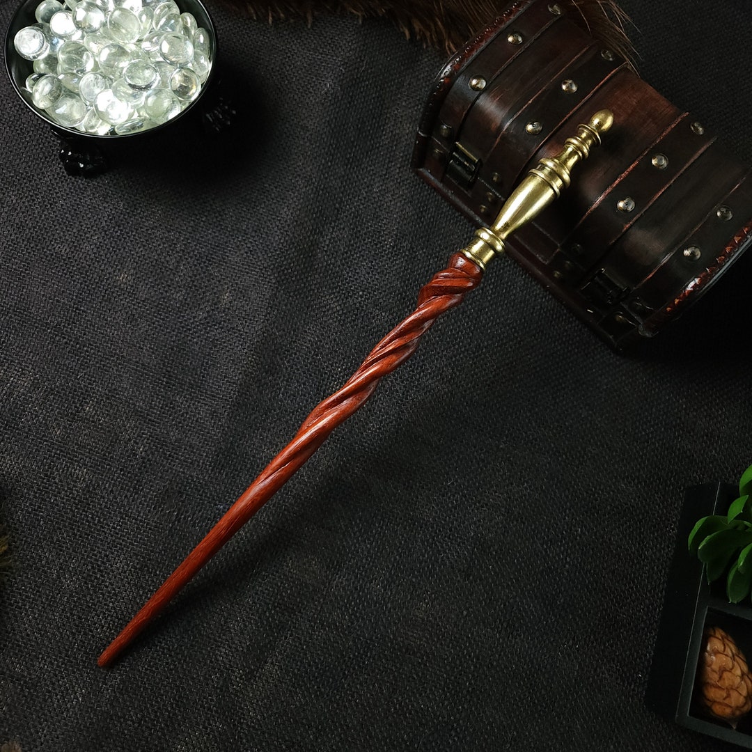 Wood Wand Padauk With Antique Brass Handle 15 7/8, Handmade Wooden ...
