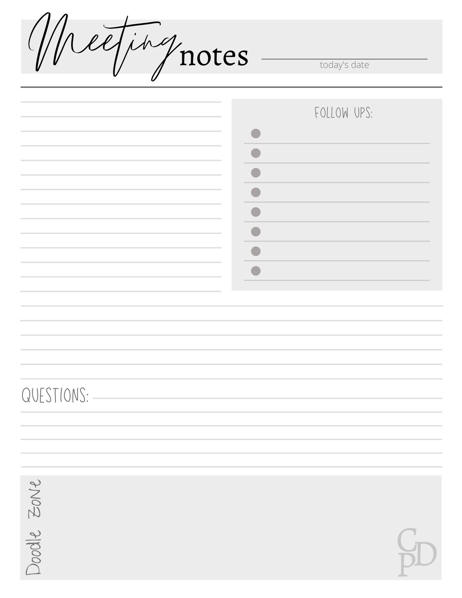 Meeting Notes Template - All 5 Colors - Etsy