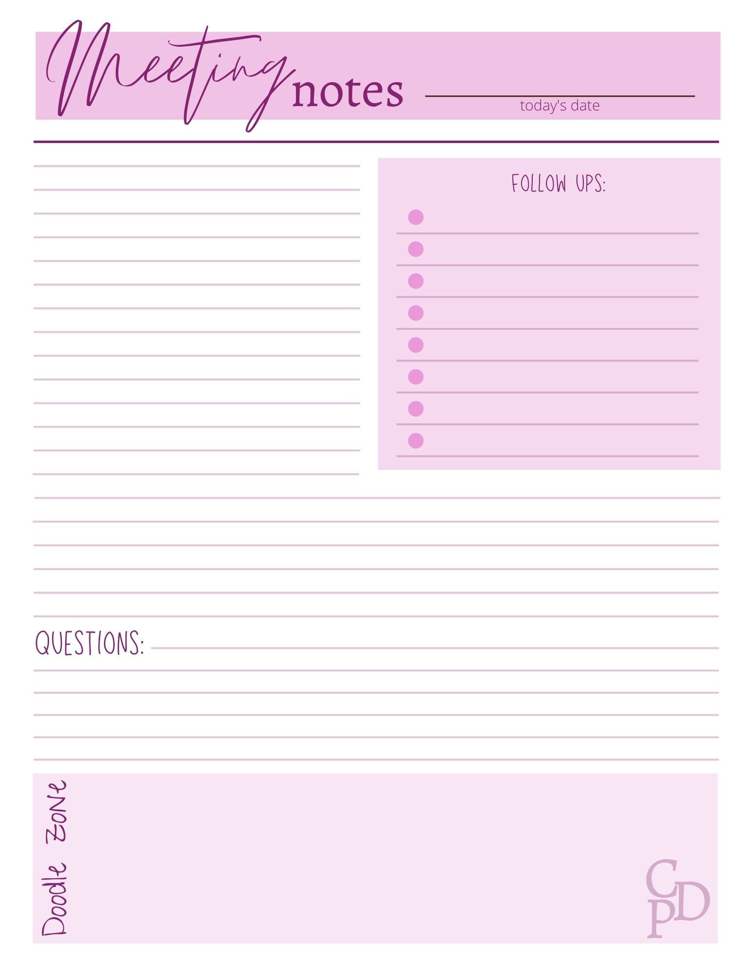 Meeting Notes Template All 5 Colors - Etsy