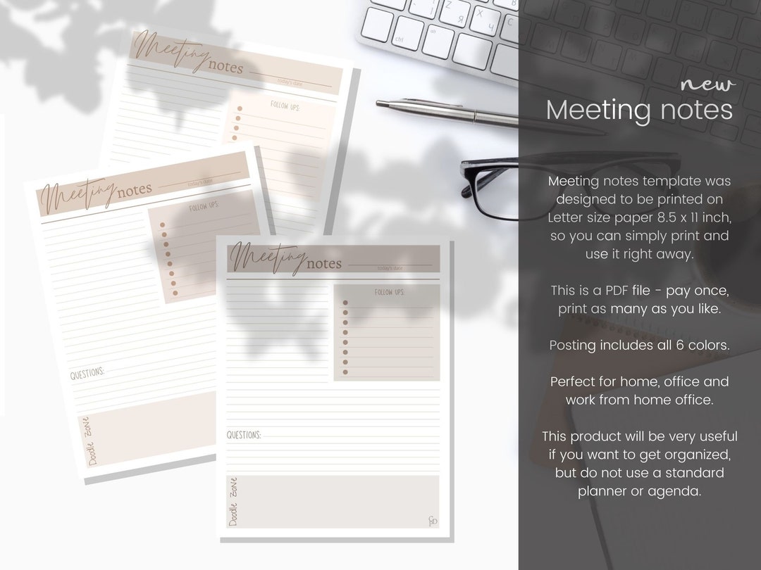 NEW Meeting Notes Template - All 6 Colors (neutrals) - Etsy