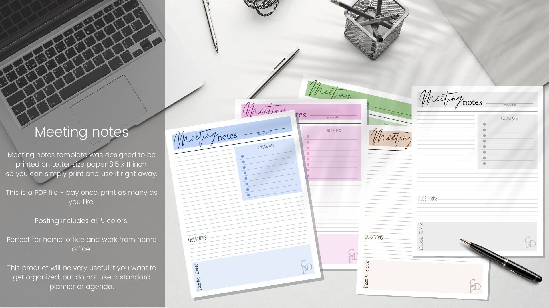 Meeting Notes Template - All 5 Colors - Etsy