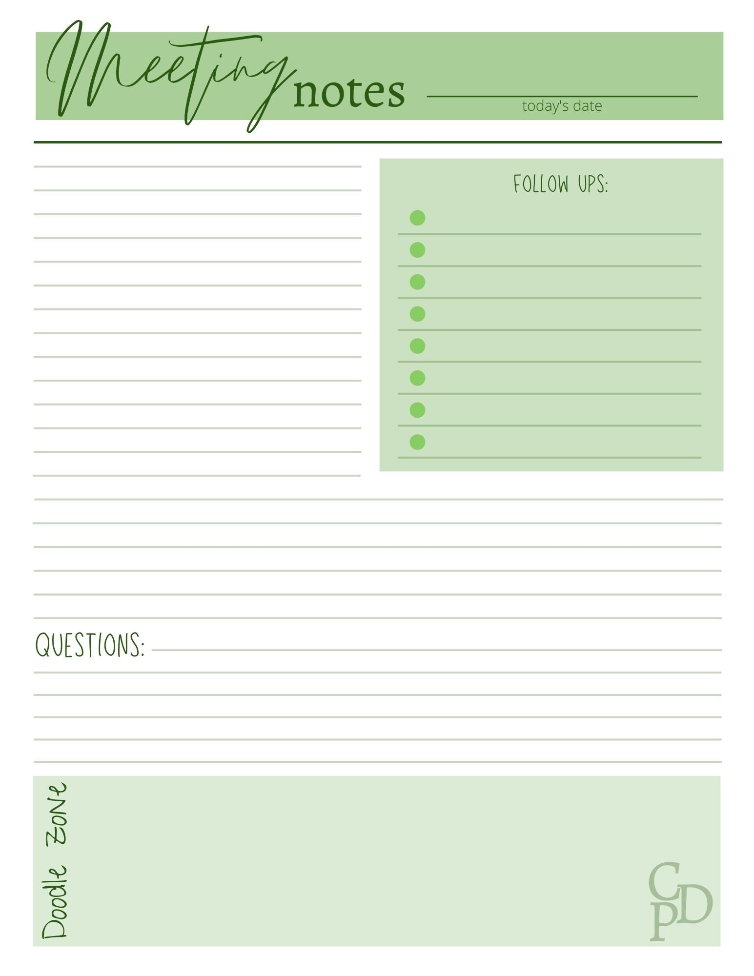 Meeting Notes Template All 5 Colors - Etsy