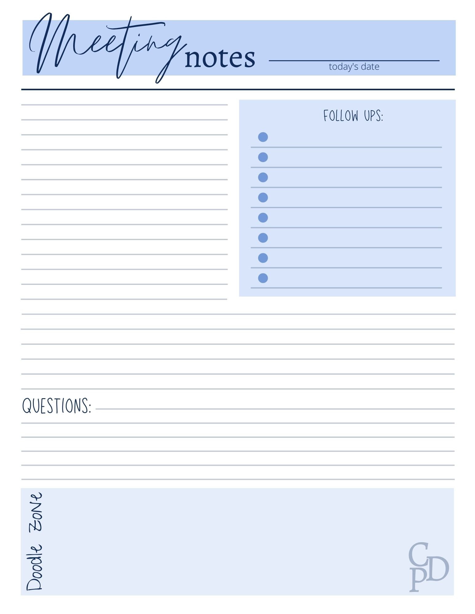 Meeting Notes Template - All 5 Colors - Etsy