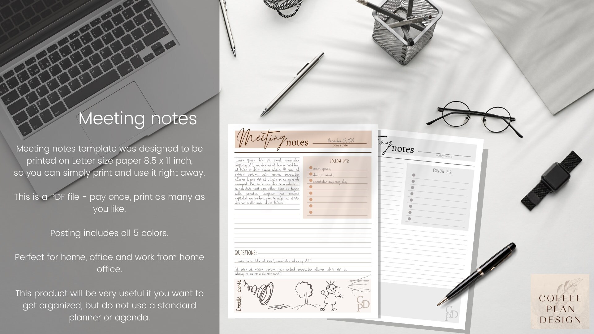 Meeting Notes Template - All 5 Colors - Etsy