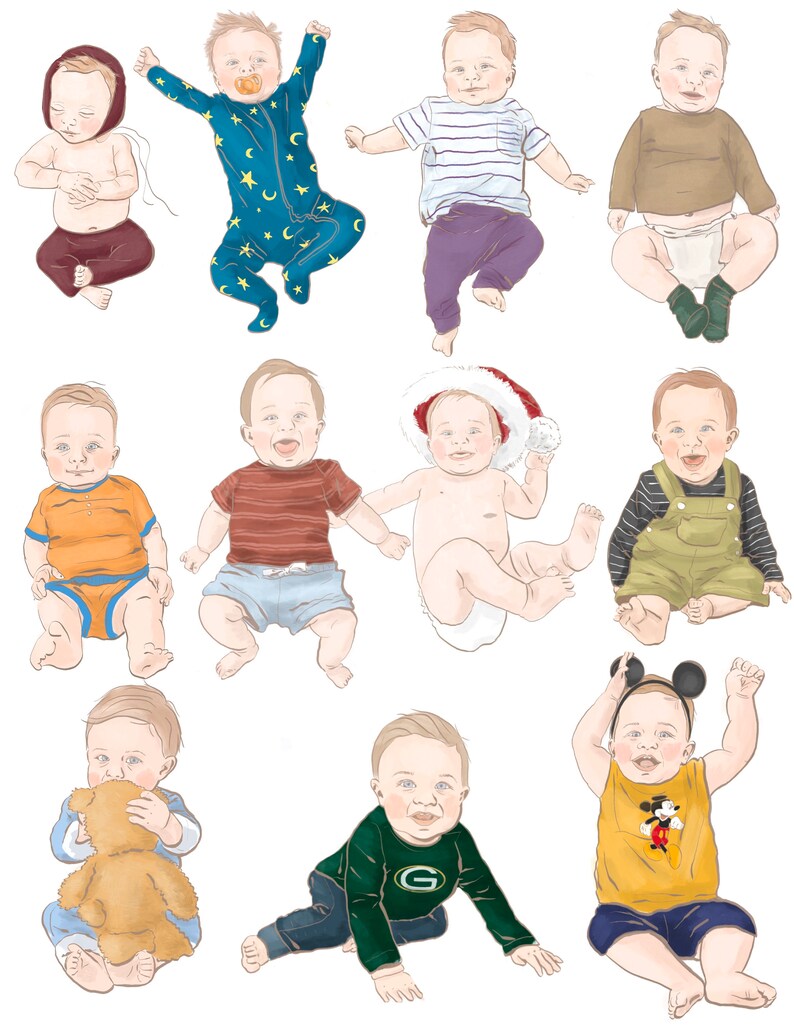 1st Birthday Art Portrait Month-to-month - Etsy