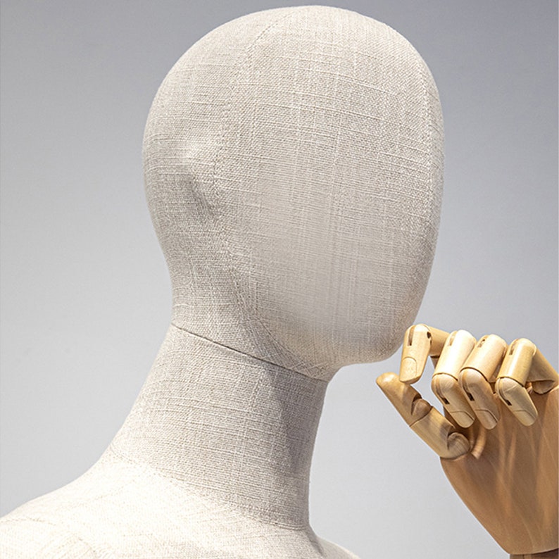 Grey Linen Men's Mannequin: Half Body Clothing Display With Wood Arms ...
