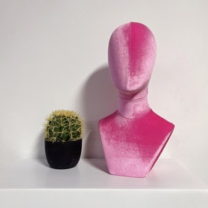 Pink Velvet Head Mannequin: Fully Pinnable Fabric Hat Wig Display ...