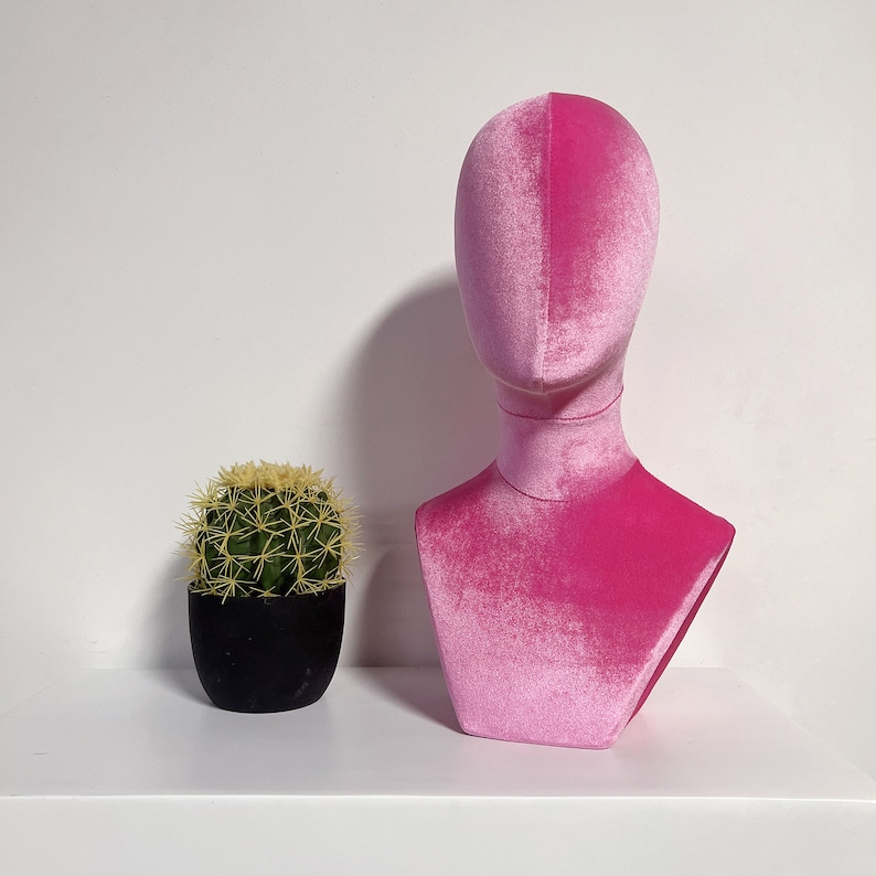 Pink Velvet Head Mannequin: Pinnable Wig, Hat, Scarf Display - Etsy