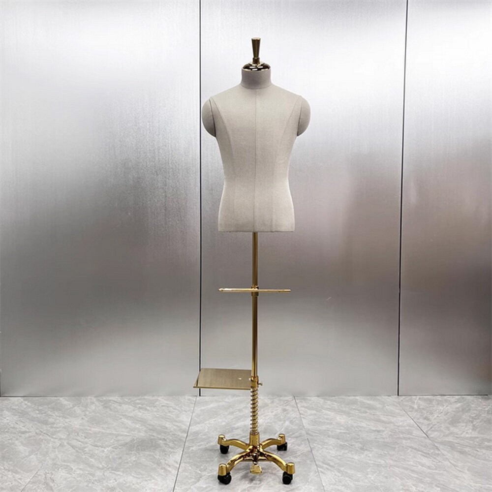 Gray Fabric Mannequin Torso: Half Body Display With Golden Base - Etsy