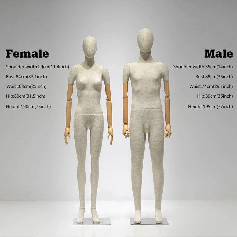 Linen Full Body Mannequin: Female Dress Form With Wooden Arms - Etsy