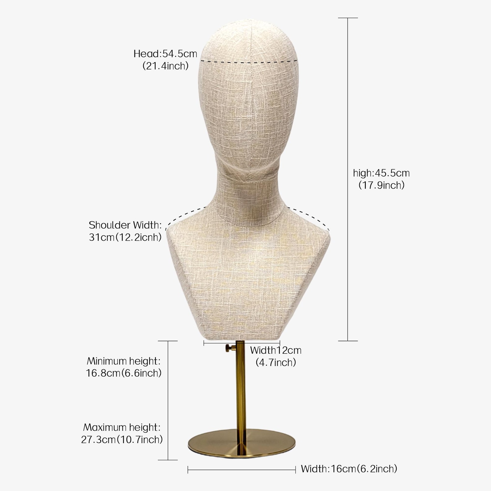 Pinnable Linen Mannequin Head With Golden Base - Hat & Wig Display - Etsy