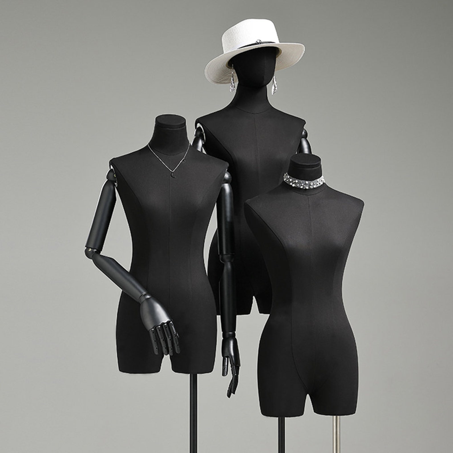 Black Linen Female Mannequin Torso: Adjustable Display Stand - Etsy