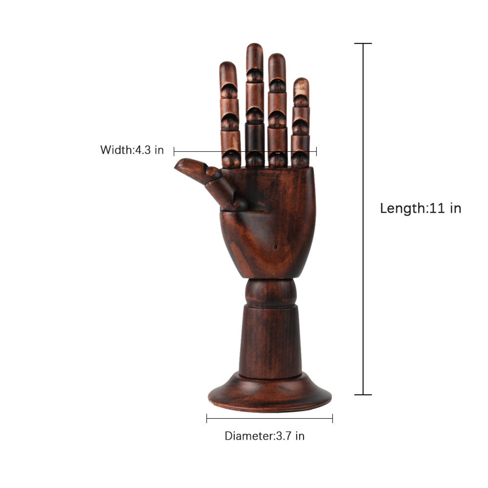 Wood Model Hand With Detachable Round Wooden Base Flexible Movable ...