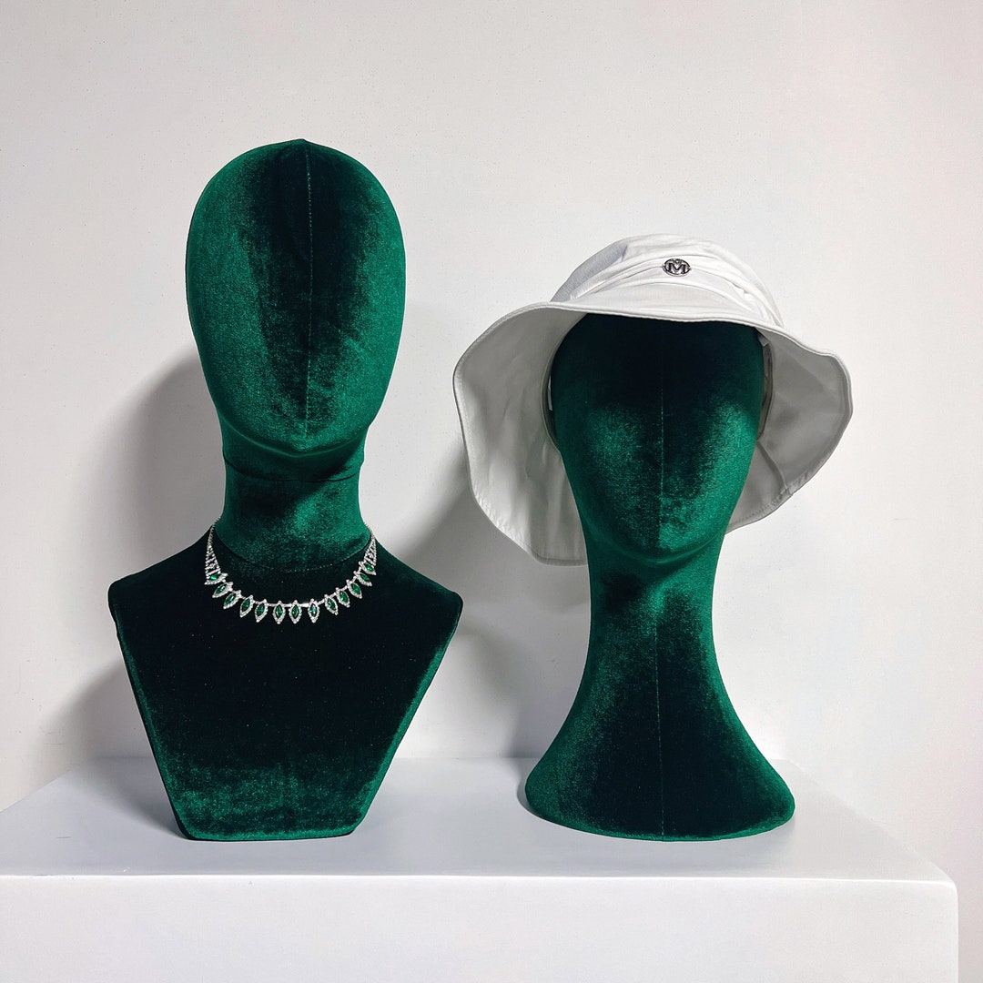 Luxurious Green Velvet Head Model, Can Pinnable Cloth Head Mannequin ...