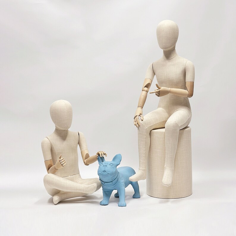 Child Mannequin: Bamboo Linen Dress Form With Wooden Arms Sitting Kids ...