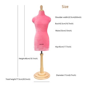 DL803 Half Scale Mini Dress Form Pink Velvet Mannequin Miniature ...