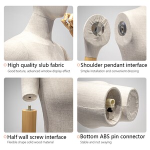 Grey Linen Men's Mannequin: Half Body Clothing Display With Wood Arms ...